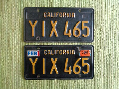 1963 California License Plate PAIR CA BLACK Tag YIX 465 | eBay