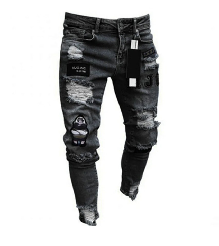 Mens Ripped Skinny Jeans Stretch Distressed Denim Pants Casual Slim Fit ...