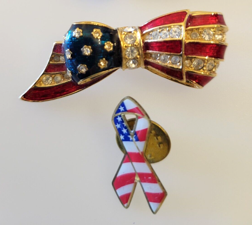 Vintage Patriotic Pins- Red, White, and Blue (Rare Signed CAROLEE Bow ...