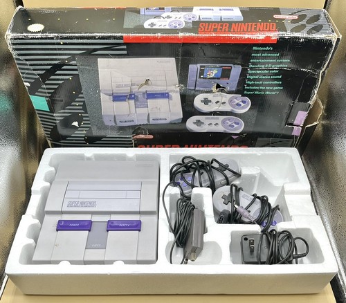 SUPER NINTENDO SNES CONSOLE W/ ORIGINAL BOX, 2 CONTROLLERS, ACCESSOR ...