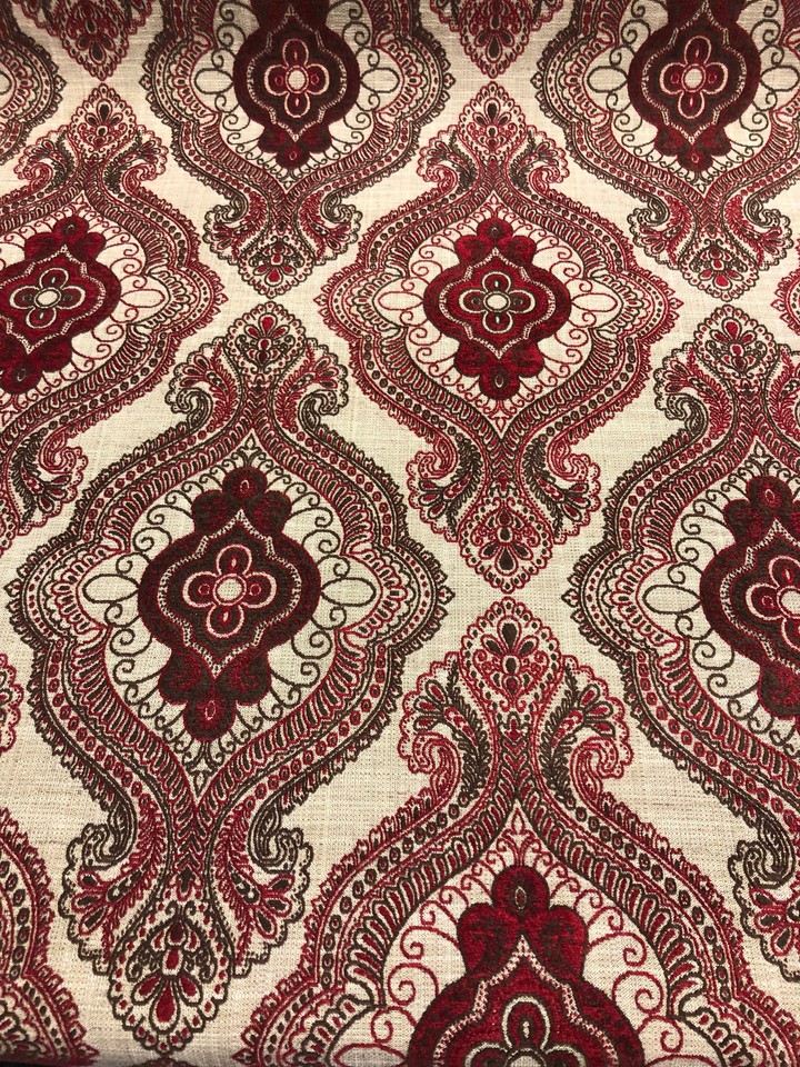 Fabricut Sardinia Chenille Ruby Upholstery Tapestry Damask Fabric by ...