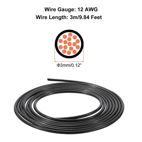 9.84 Feet 12 AWG Gauge THHN Stranded Black Copper Building Wire 600V | eBay