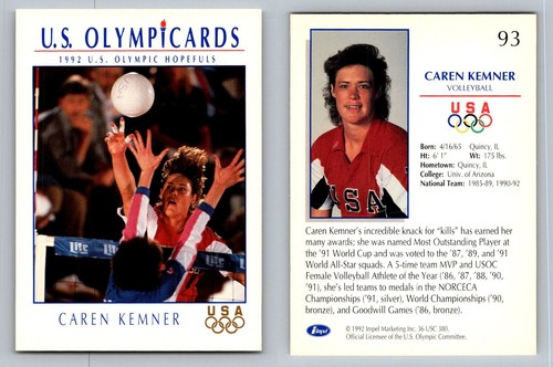 Caren Kemner Volleyball US Olympic Cards 1992 Card 93 Olympic Hopefuls ...