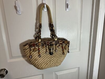 CAPPELLI STRAWORLD Purse Wooden Safari Animals/Beads giraffe, monkey ...