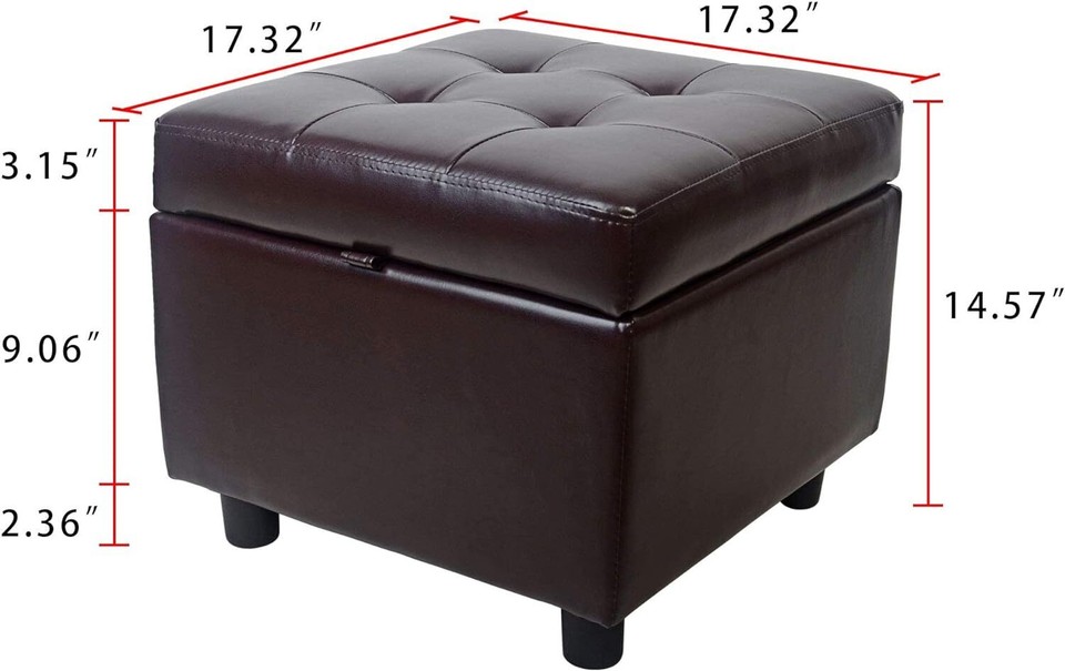 Brown Tufted Leather Square Flip Top Storage Ottoman Cube Foot Rest ...