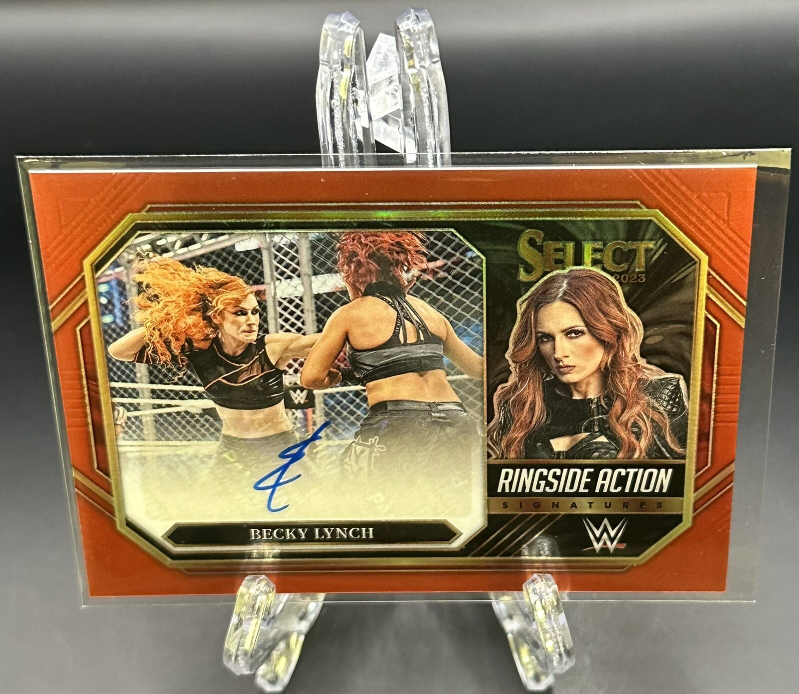 Becky Lynch 2023 Panini Select WWE Raw Ringside Action Red Prizm Auto ...