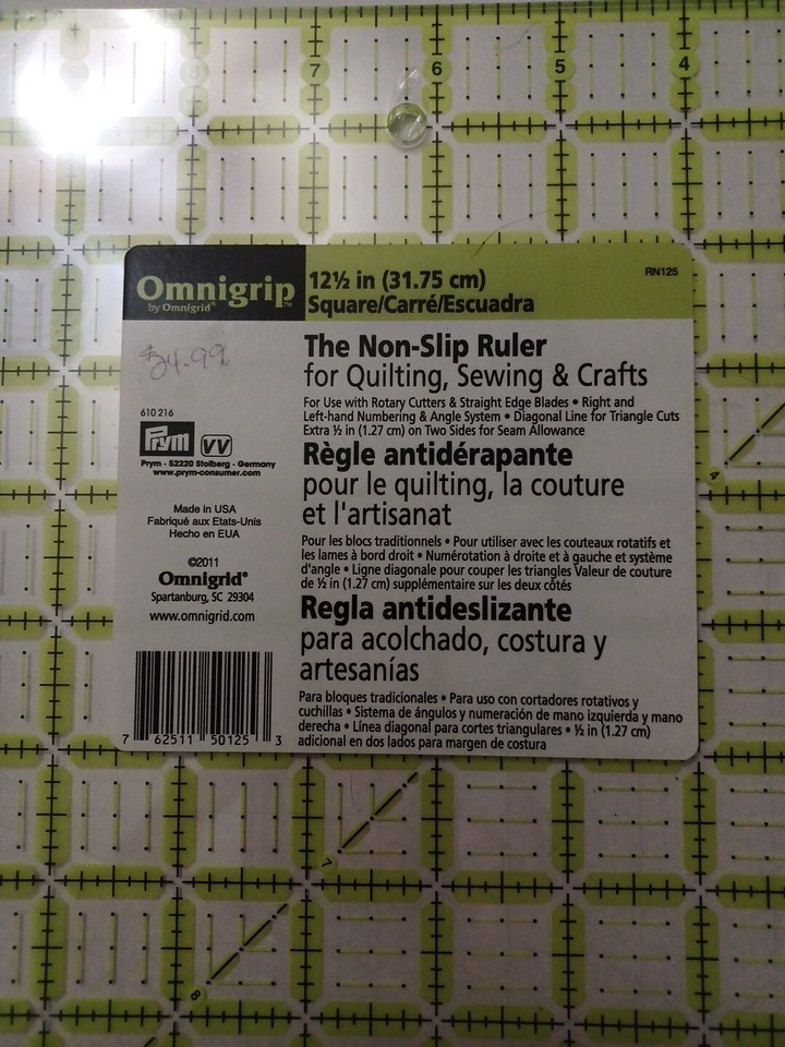 Omnigrip Non-Slip Quilter's Ruler 12.5"X12.5" RN125 by Omnigrid - NEW ...