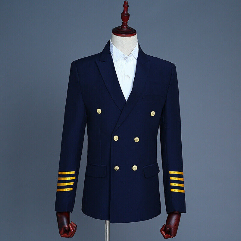 Men Airline Captain Suit Pilot Blazer Aviator Costume Uniform Suit ...