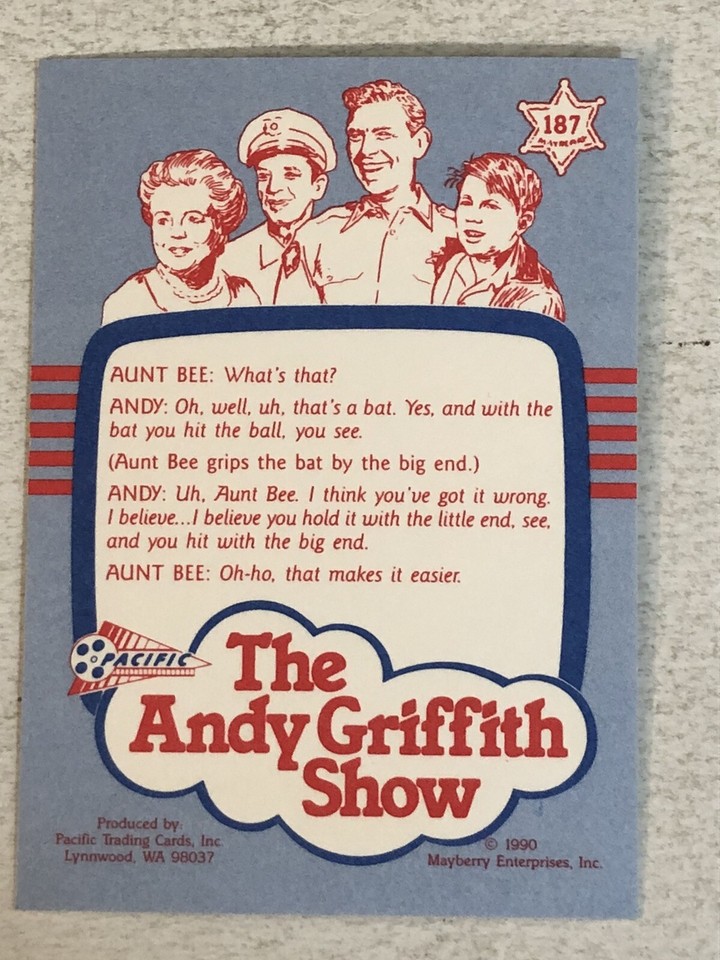 Andy Griffith Show Trading Card 1990 #187 Andy Griffith Francis Bavier ...