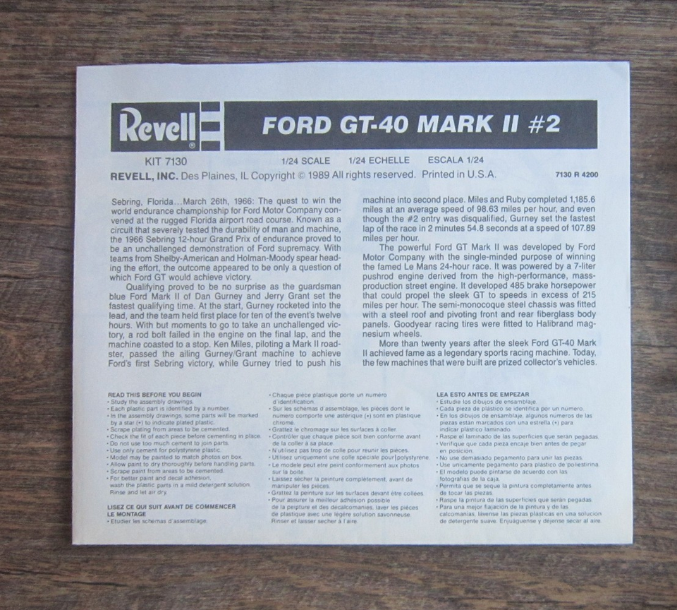 Vintage 1989 Revell FORD GT-40 #2 CAR MODEL KIT 1:24 Scale Junkyard ...