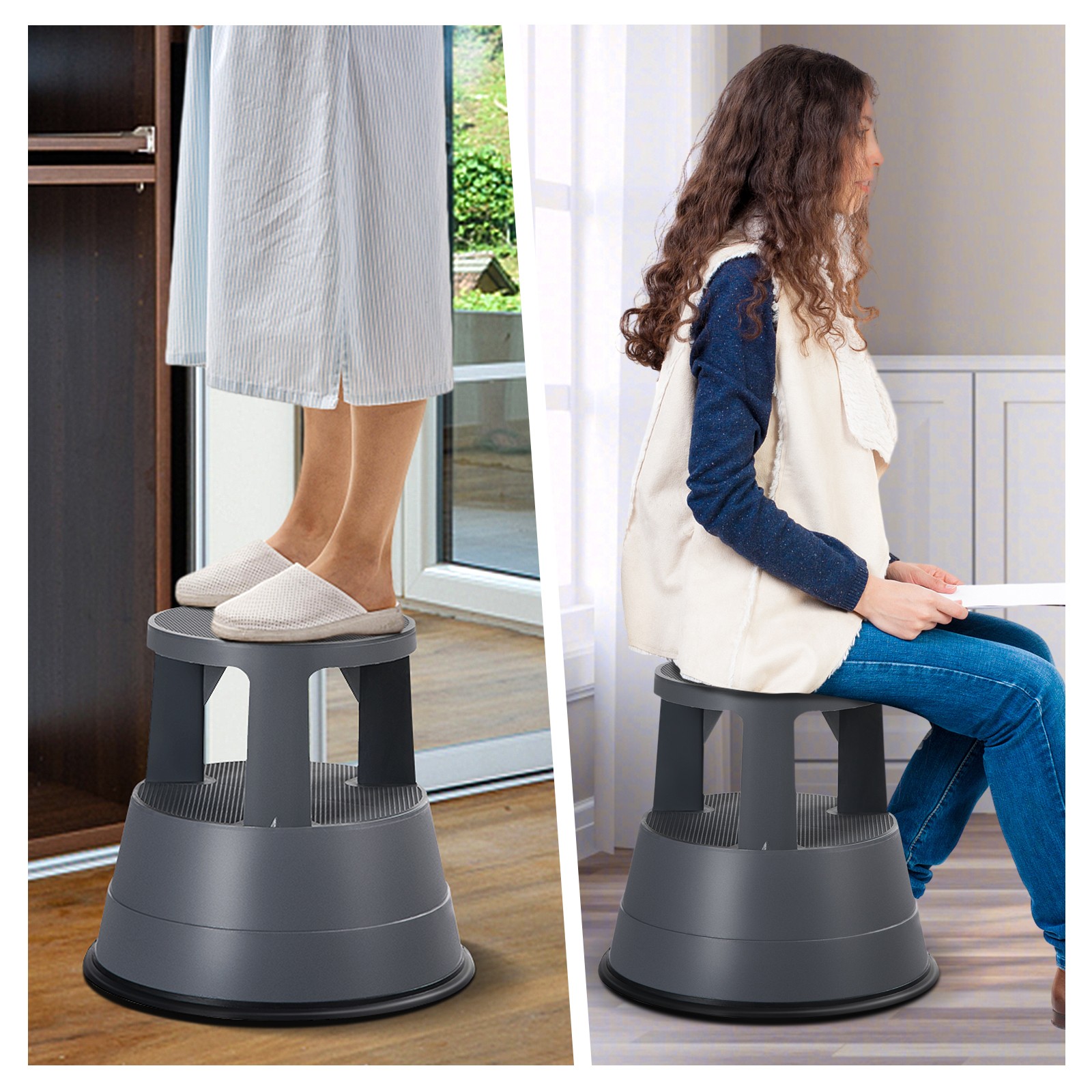 Kick Stool Rolling Step Stool w/Non-Slip Rubber Platform 330LBS ...