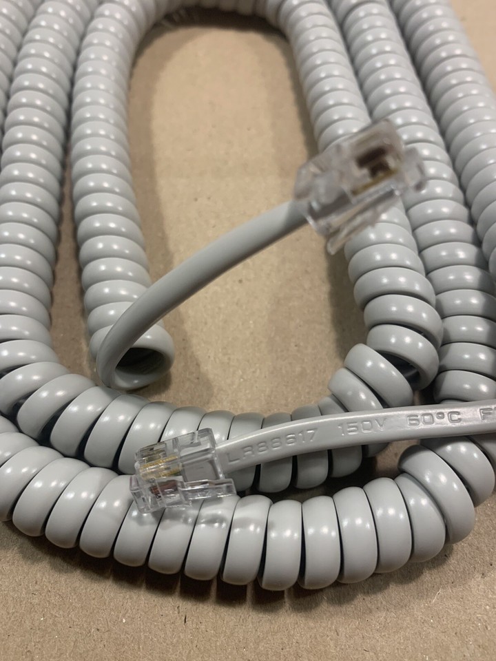 25' FT Phone Curly Coil Cord Grey Gray Panasonic Iwatsu Lucent Avaya ...