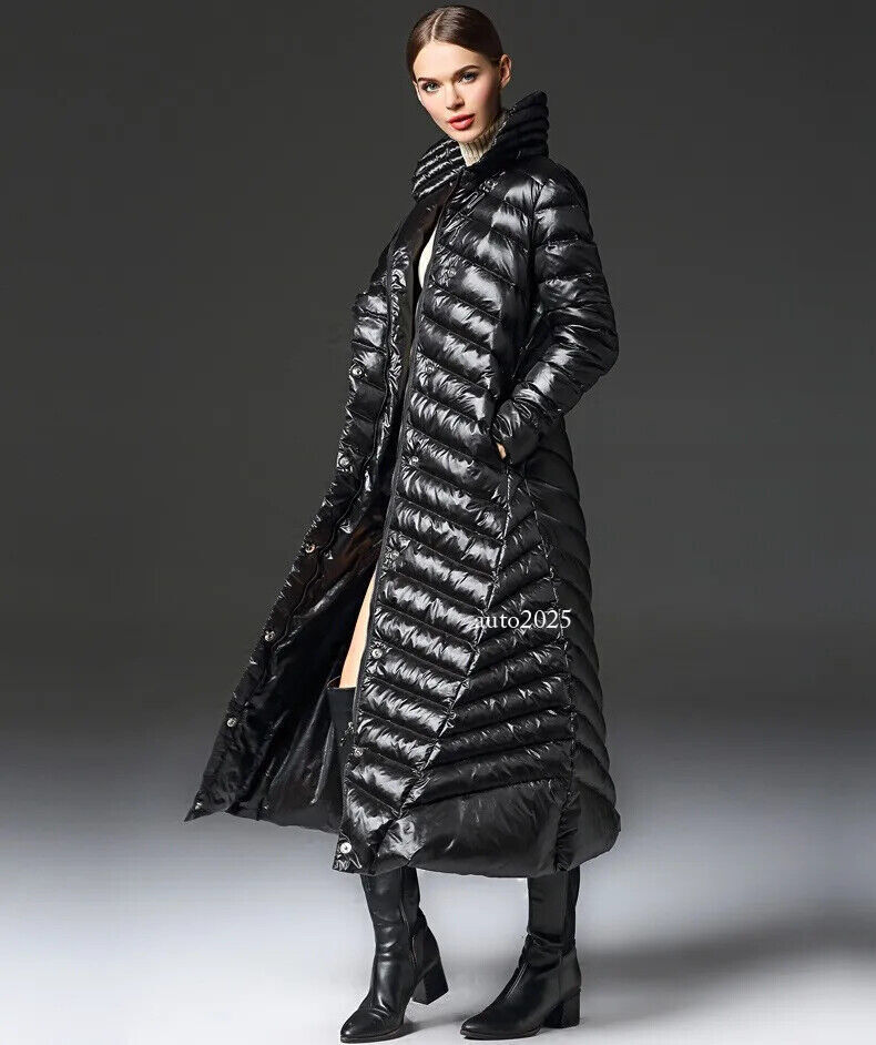 Long Puffer Thick Shiny Down Cotton Jacket for Women Winter Quilted ...