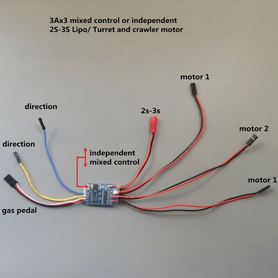 3Ax3 Brushed ESC two-way mixed control Speed Controller RC Tank 7.4v ...