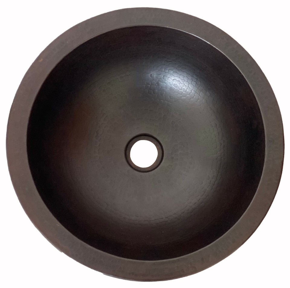15" Round Skirted Semi-Recessed Vessel Copper Bathroom Sink Dark CPS13 ...
