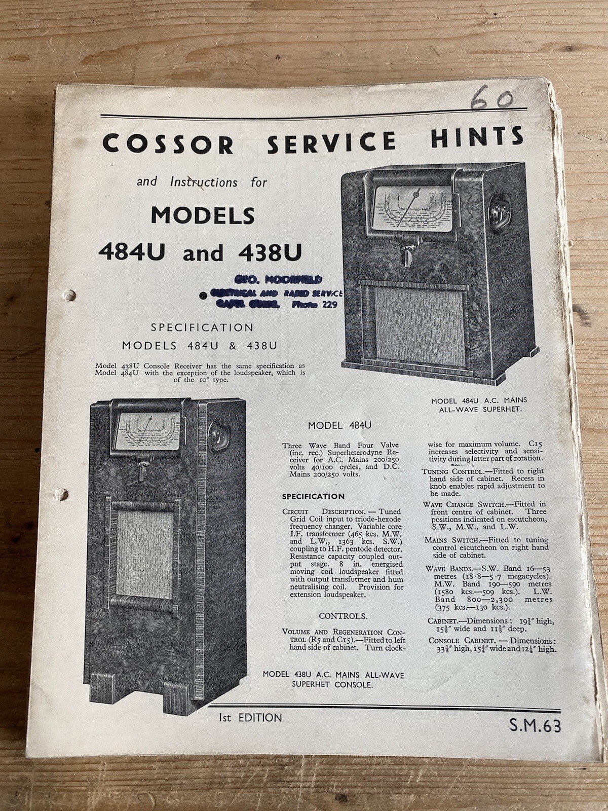 COSSOR RADIO SERVICE HITS / INSTRUCTIONS - MANY MODELS AVALIBLE ...