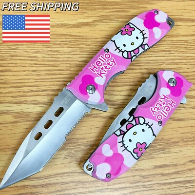 8.5"Hello Kitty Tactical Super Knife Spring Assisted Open Blade Folding ...
