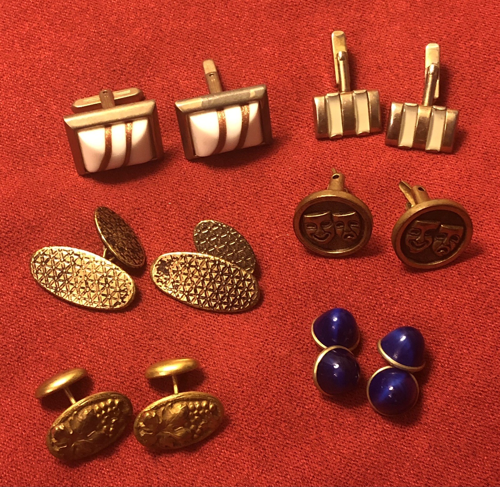 6 Pair Vintage Cuff Links Swank Theatre Mask Retro Mi… - Gem