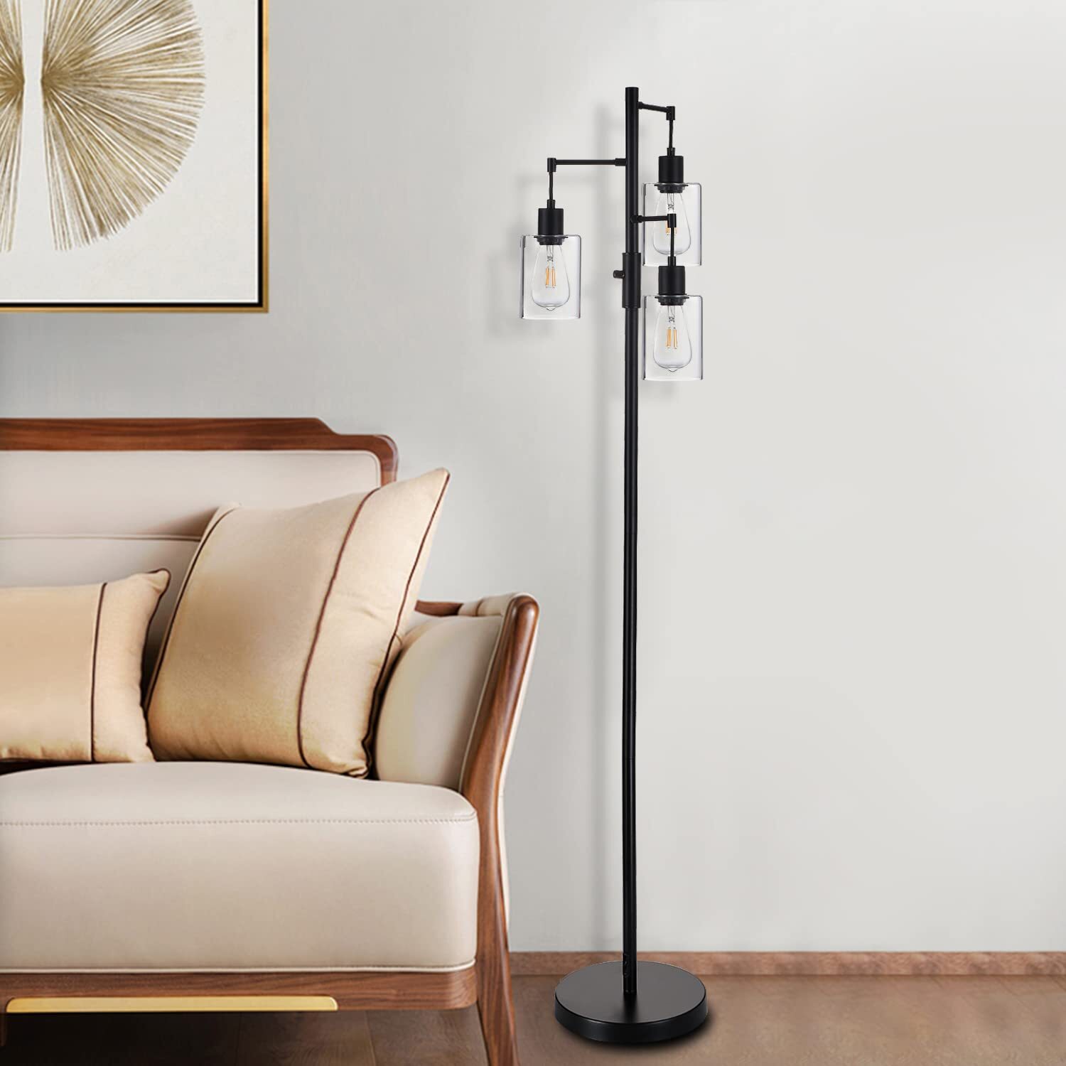 3 Lights Tree Floor Lamp Industrial Floor Lamp For Living Room Bedroom ...