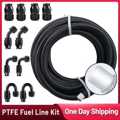 6AN Fuel Line Kit, AN6 Braided Nylon Fuel Hose PTFE 10FT Black W/Hose ...