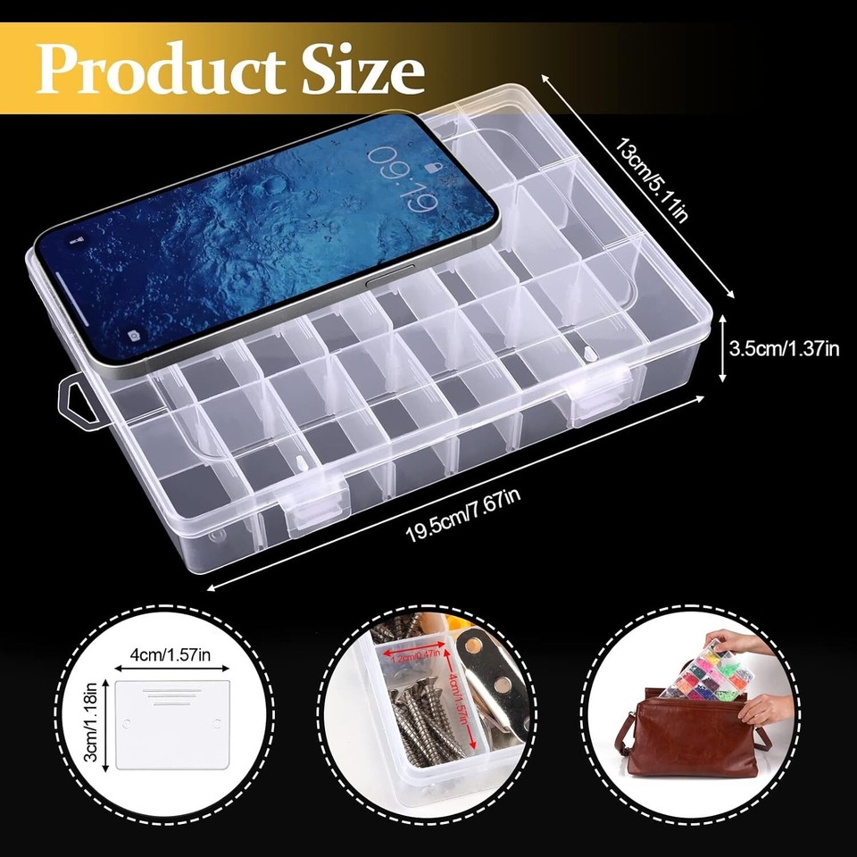 2 Pack 24 Grids Clear Plastic Organizer Box, Storage Container with ...