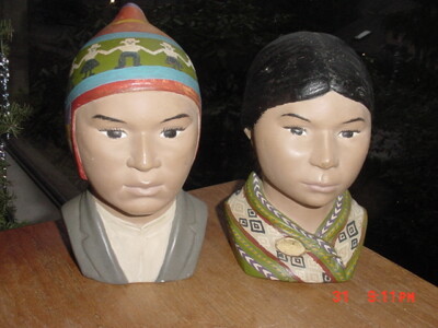 PAIR OF OLD POTTERY BUSTS OF QUECHUA INDIANS PERU FOLK ART | eBay