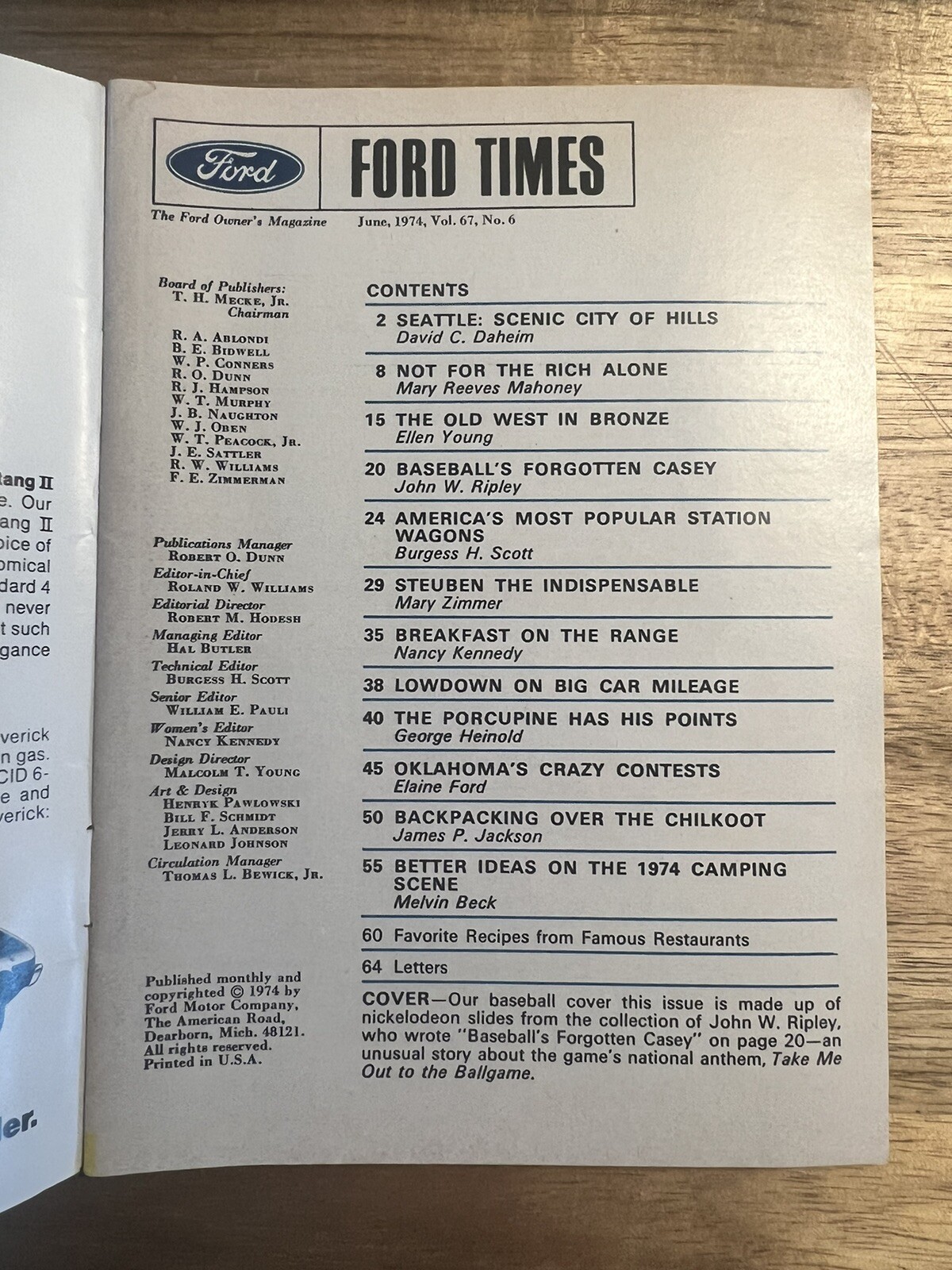 Ford Times Magazine June 1974 Baseball Katie Casey Take Me Out To The ...