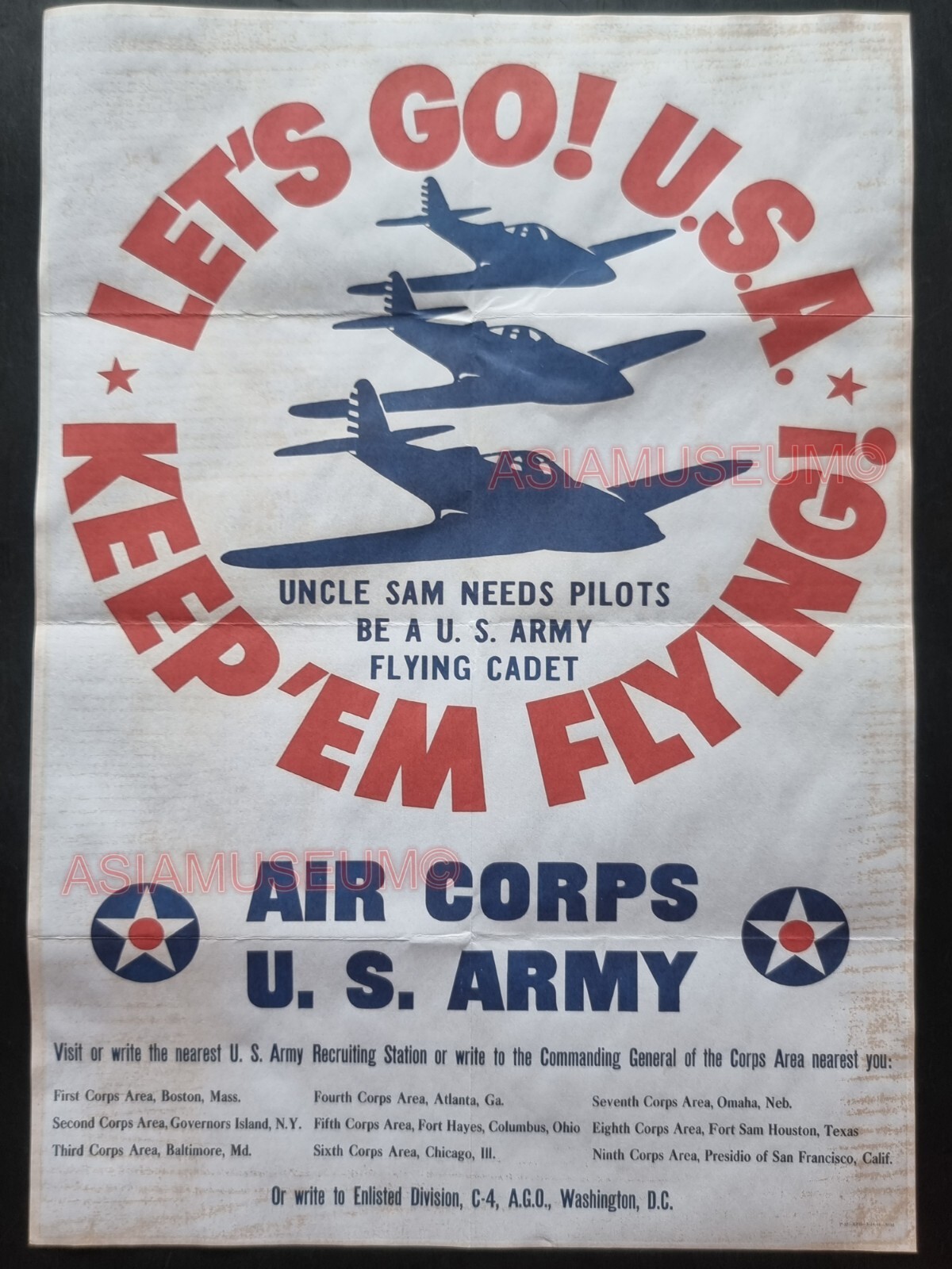 1943 WW2 AMERICA LET'S GO KEEP 'EM FLYING PLANE AIRCRAFT PROPAGANDA ...