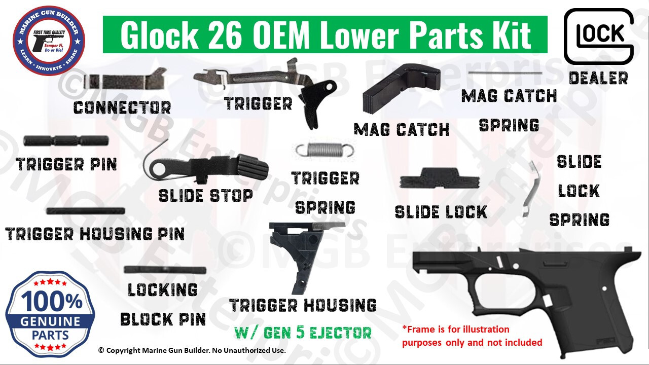 Glock 26 Lower Parts Kit Gen 3 OEM CUSTOM G26 LPK 9mm Armorer Upgrade ...