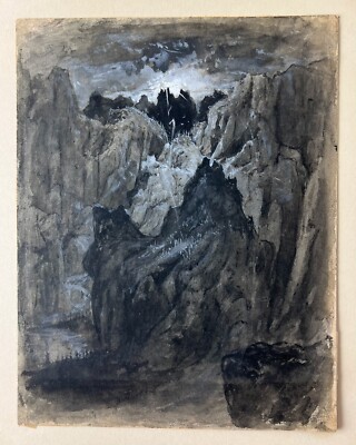 Joseph Merrin 1850-1938 Watercolor and ink painting, mountain landscape ...