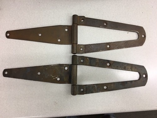 early 1900s ANTIQUE FORGED IRON SET UNUSUAL HINGES strap primitive Barn ...