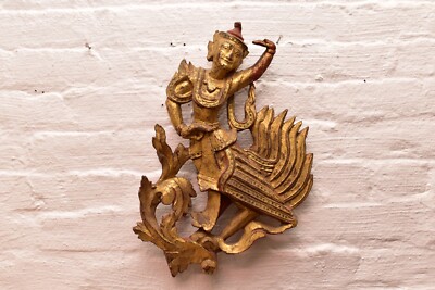 ATQ Burmese Carved Gold Gilded Wood WALL Panel Temple Kinnara God ...