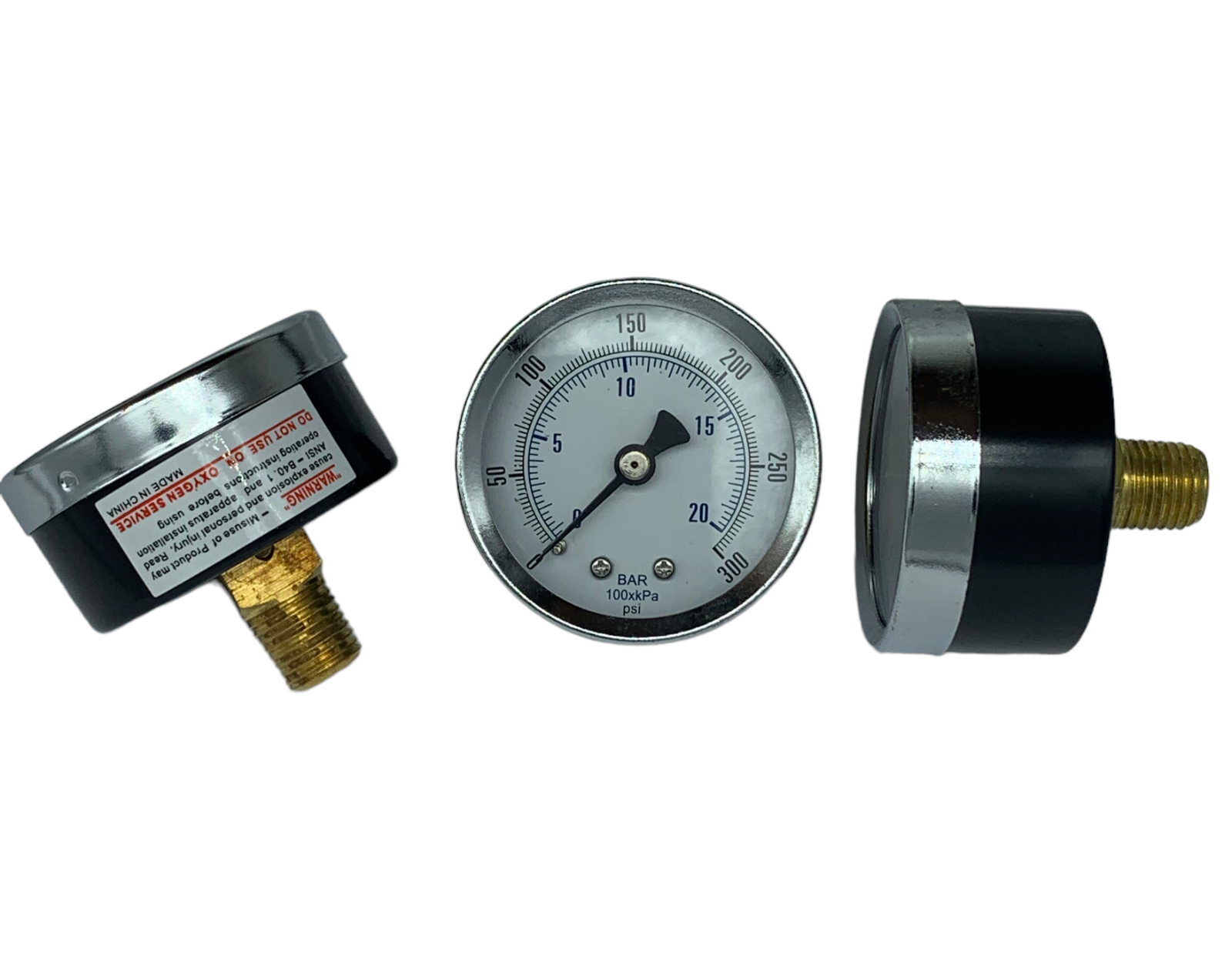 3PK Air Pressure Gauge 0-300 PSI Back Mount 2" Dial 1/4 NPT PSB20-300 ...