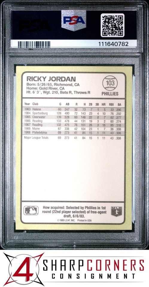 1989 DONRUSS BASEBALL'S BEST #103 RICKY JORDAN RC POP 5 PSA 10 | eBay