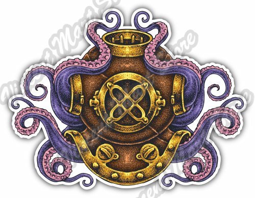 Diver Iron Helmet Octopus Diving Deep Sea Car Bumper Vinyl Sticker ...