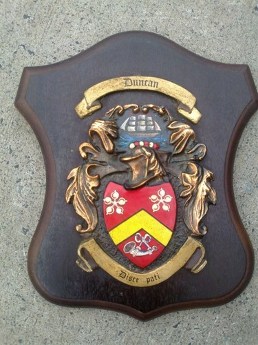 DUNCAN family name Crest Coat of Arms Shield on timber plaque | eBay