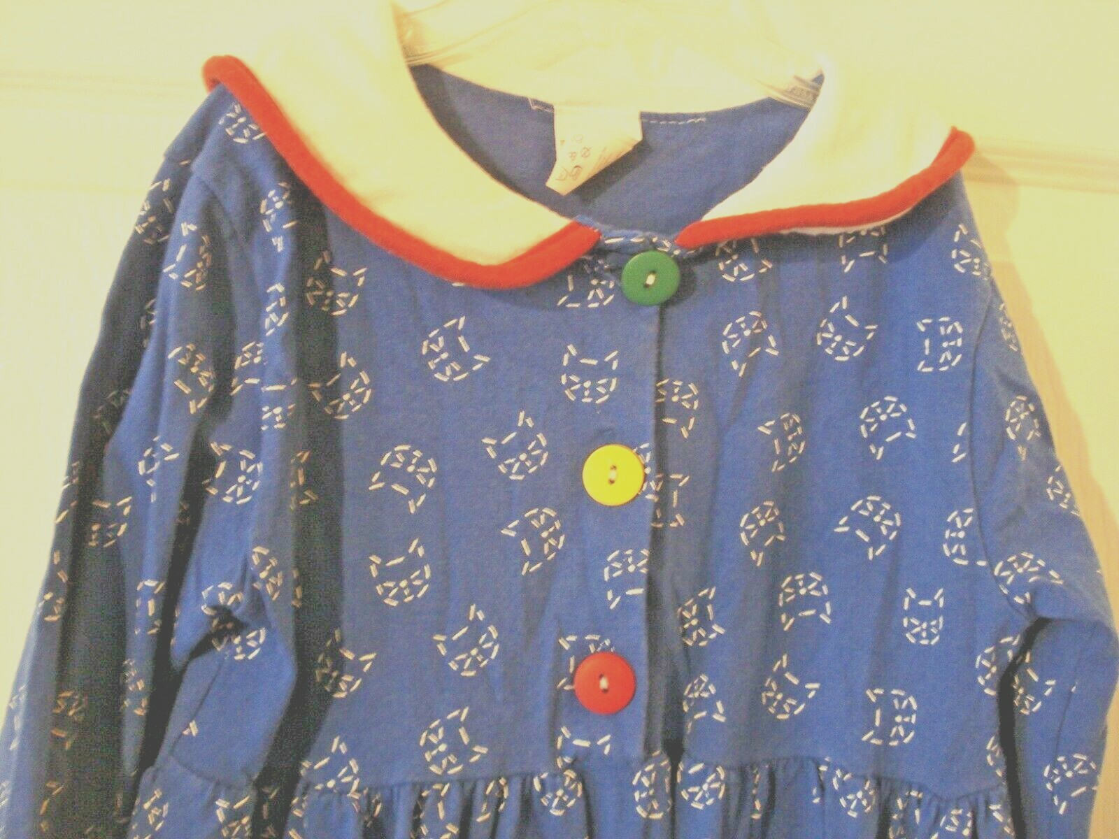 Vintage Buster Brown Dress Blue White Cats White Coll… - Gem