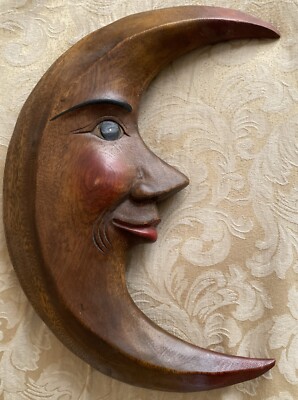 Wood Carved FACE Moon Man In The Moon Crescent Half MOON 🌙 INCREDIBLE ...
