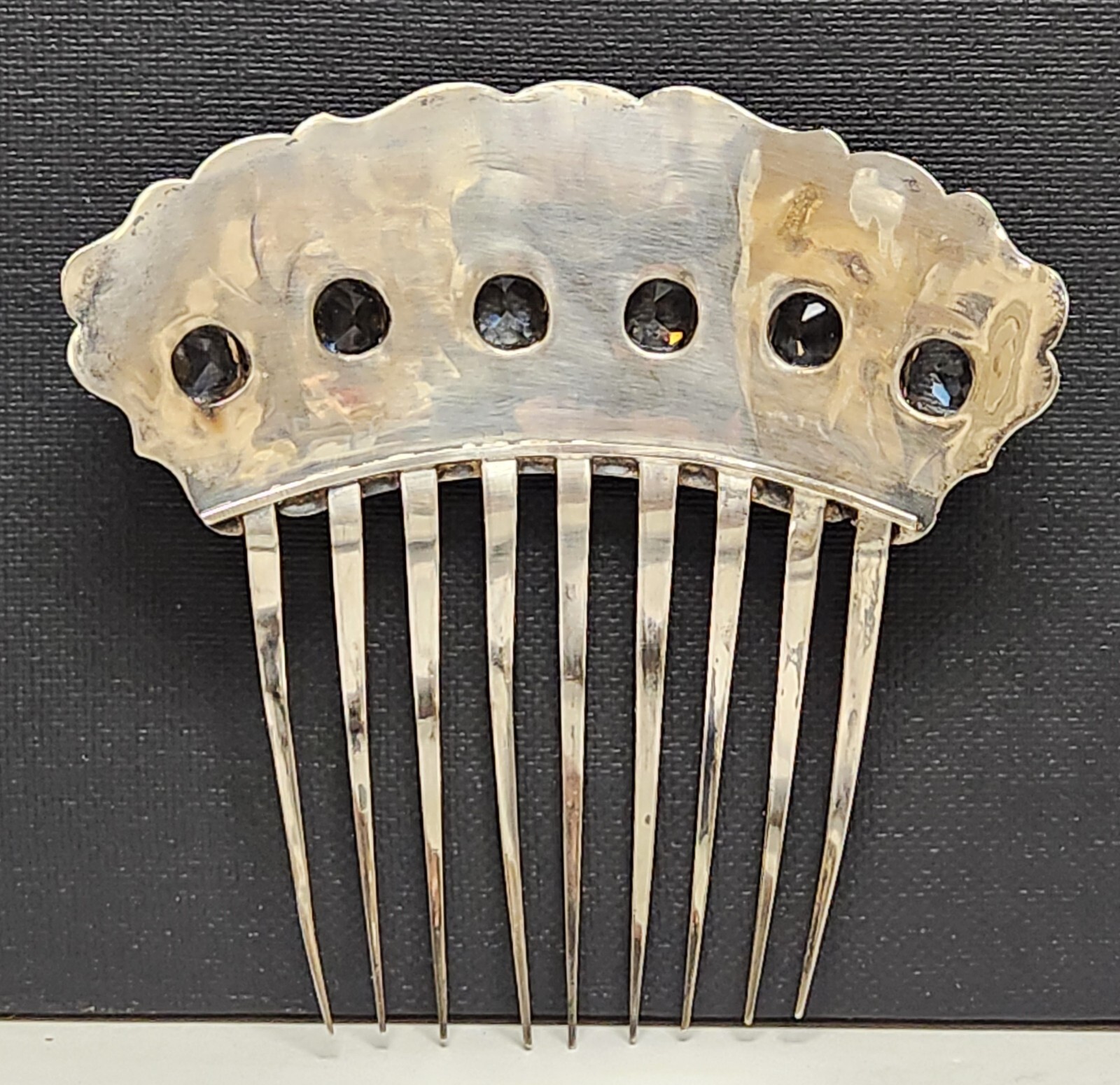 Victorian Etched Sterling Silver Hair Comb Bright Paste Crystal Jewels ...