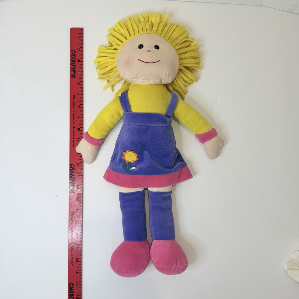 Rag Tops Rag Doll Plush 1999 Rare Yellow Hair Purple Dress 20” *See ...