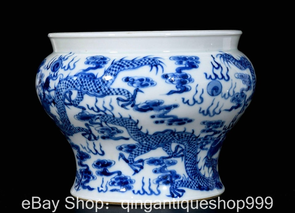 8.8" Qing Kangxi Chinese Blue White Porcelain 5 Dragon Pattern Pot Jar ...