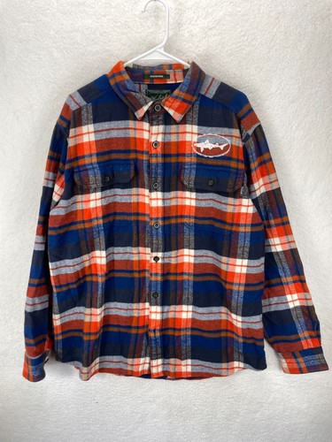 Woolrich Mens Shirt Oxbow Blend Pockets Plaid Big Check Blue/Orange ...
