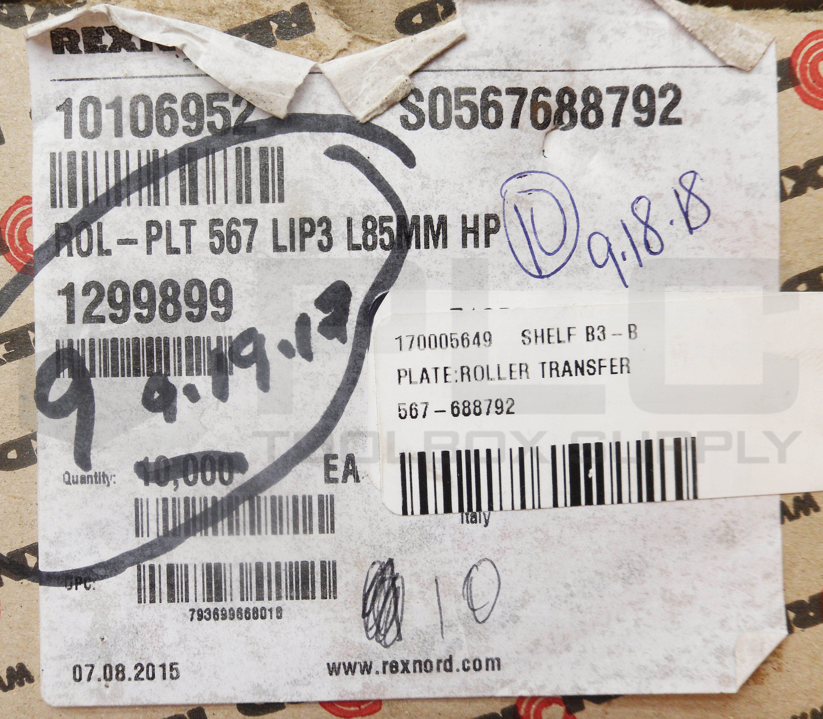 BOX OF 10 NEW REXNORD 10106952 ROLLER TRANSFER PLATE 567 LIP3 L85MM HP ...