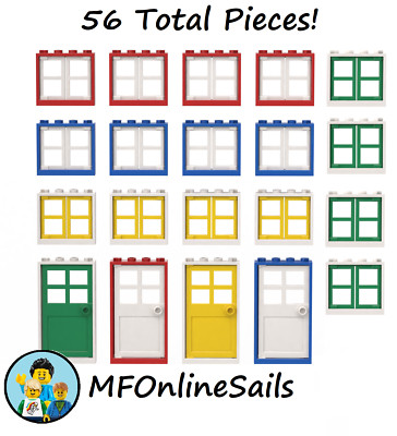 🏠 56 Pieces - Genuine LEGO Windows & Doors Lot - Red, Blue, Yellow ...