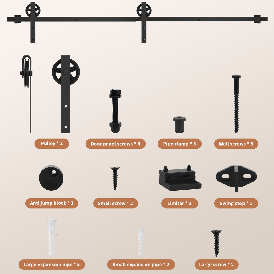 6.6FT Sliding Wood Barn Door Track System Kit Hardware Set Stainless ...