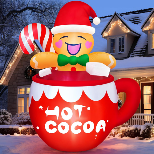 6FT Christmas Inflatable Outdoor Decorations, Cute Blow up Hot Cocoa ...
