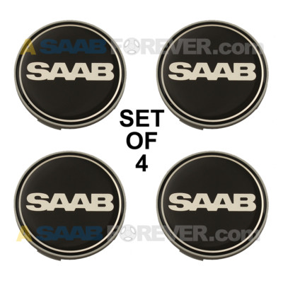 SAAB NEW 9-3 9-5 BLACK NEVS WHEEL CENTER CAPS SET OF 4 CAPS OEM 62.5mm ...