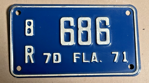 1970-71 Florida FL Motorcycle License Plate 8R 686 Volusia County | eBay