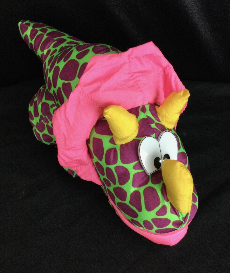 Vintage Nylon Dinosaur Squeaks Toy O Rama Neon Purple Green Pink Yellow ...