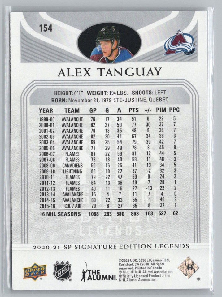 2020-21 SP Signature Edition Legends Alex Tanguay #154 G | eBay